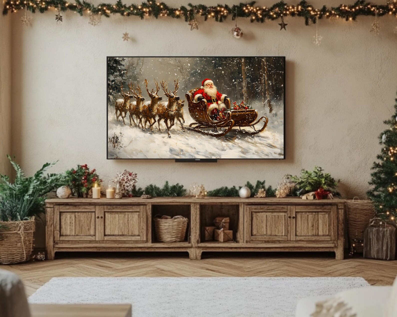 Samsung Frame Tv Art Christmas,frame TV Art Santa Sleigh and Reindeer ...