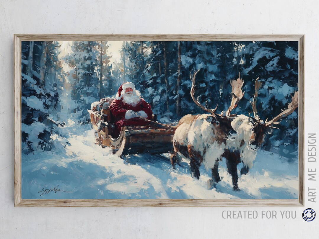 Samsung Frame Tv Art Christmas,frame TV Art Santa Sleigh and Reindeer ...