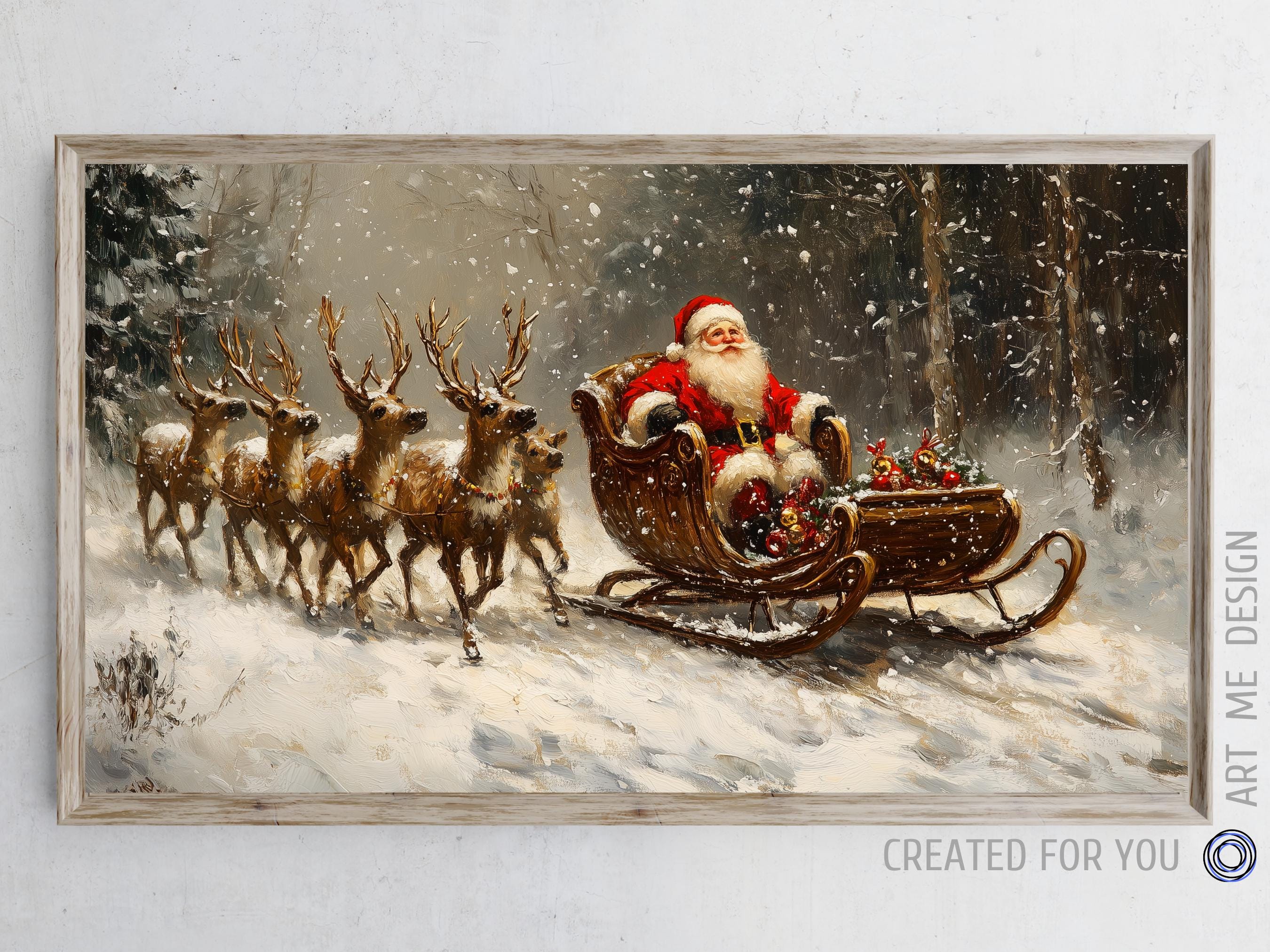 Samsung Frame Tv Art Christmas,frame TV Art Santa Sleigh and Reindeer ...