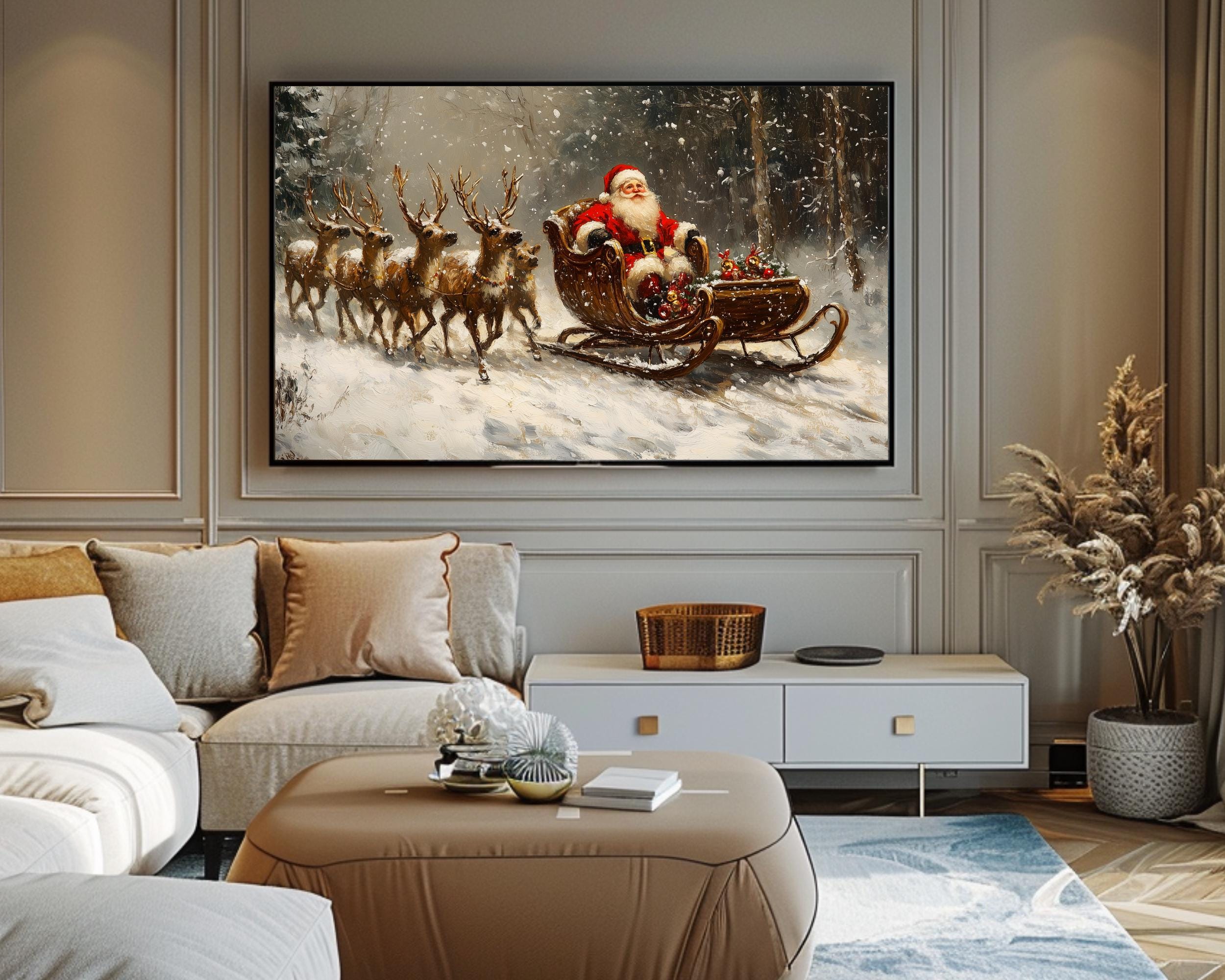 Samsung Frame Tv Art Christmas,frame TV Art Santa Sleigh and Reindeer ...