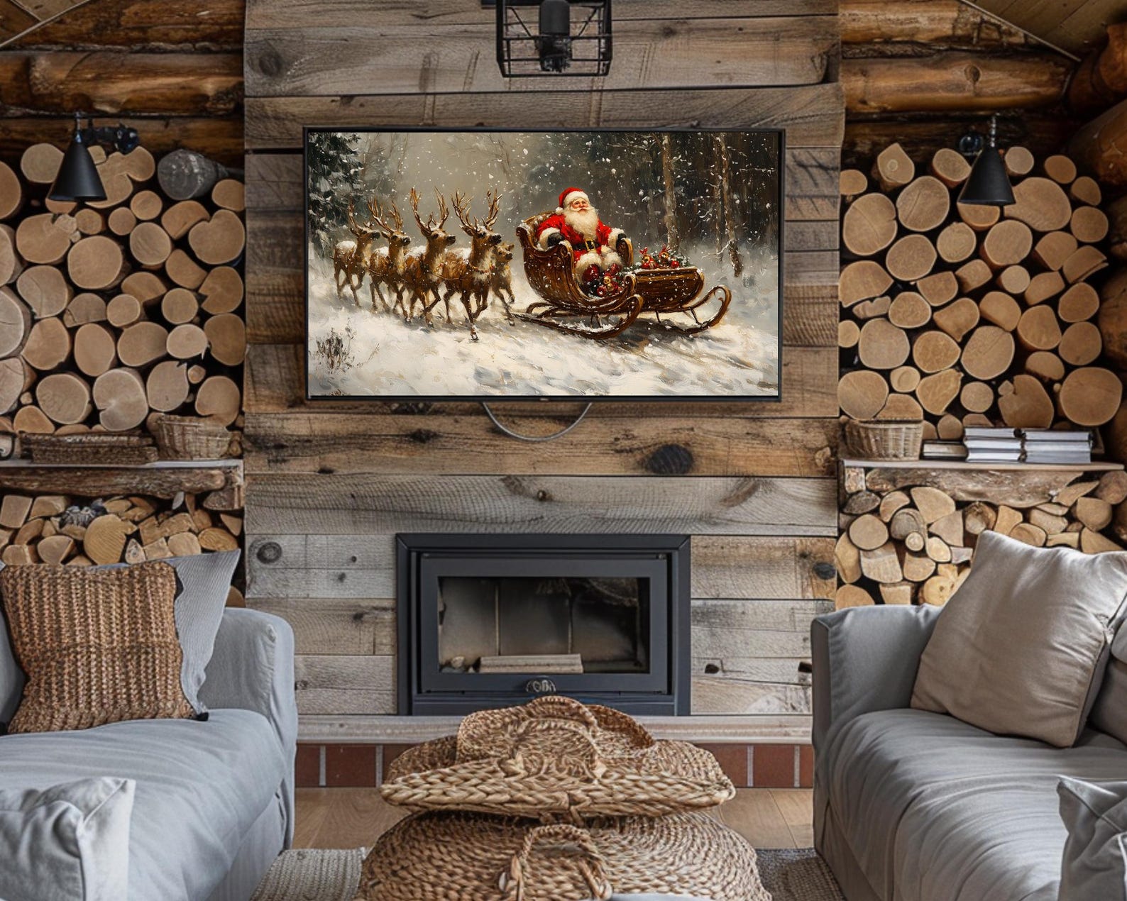Samsung Frame Tv Art Christmas,frame TV Art Santa Sleigh and Reindeer ...
