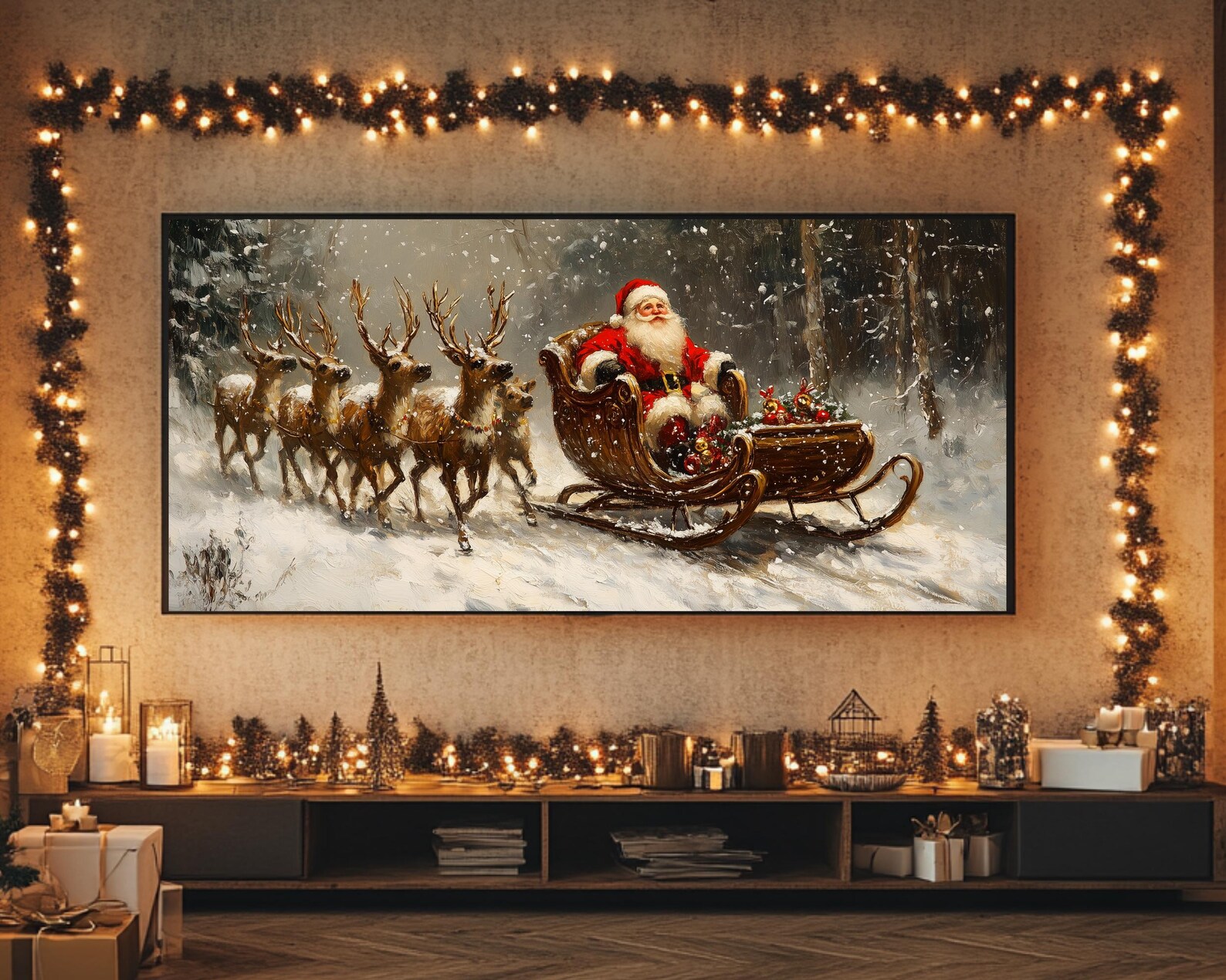 Samsung Frame Tv Art Christmas,frame TV Art Santa Sleigh and Reindeer ...