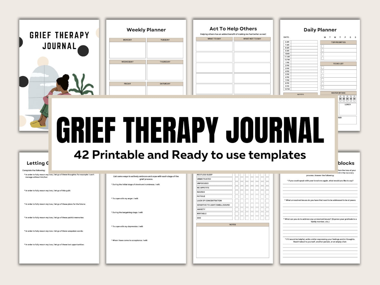 Grief Therapy Journal, Grief and Loss Worksheets Bundle, Grief Gift ...