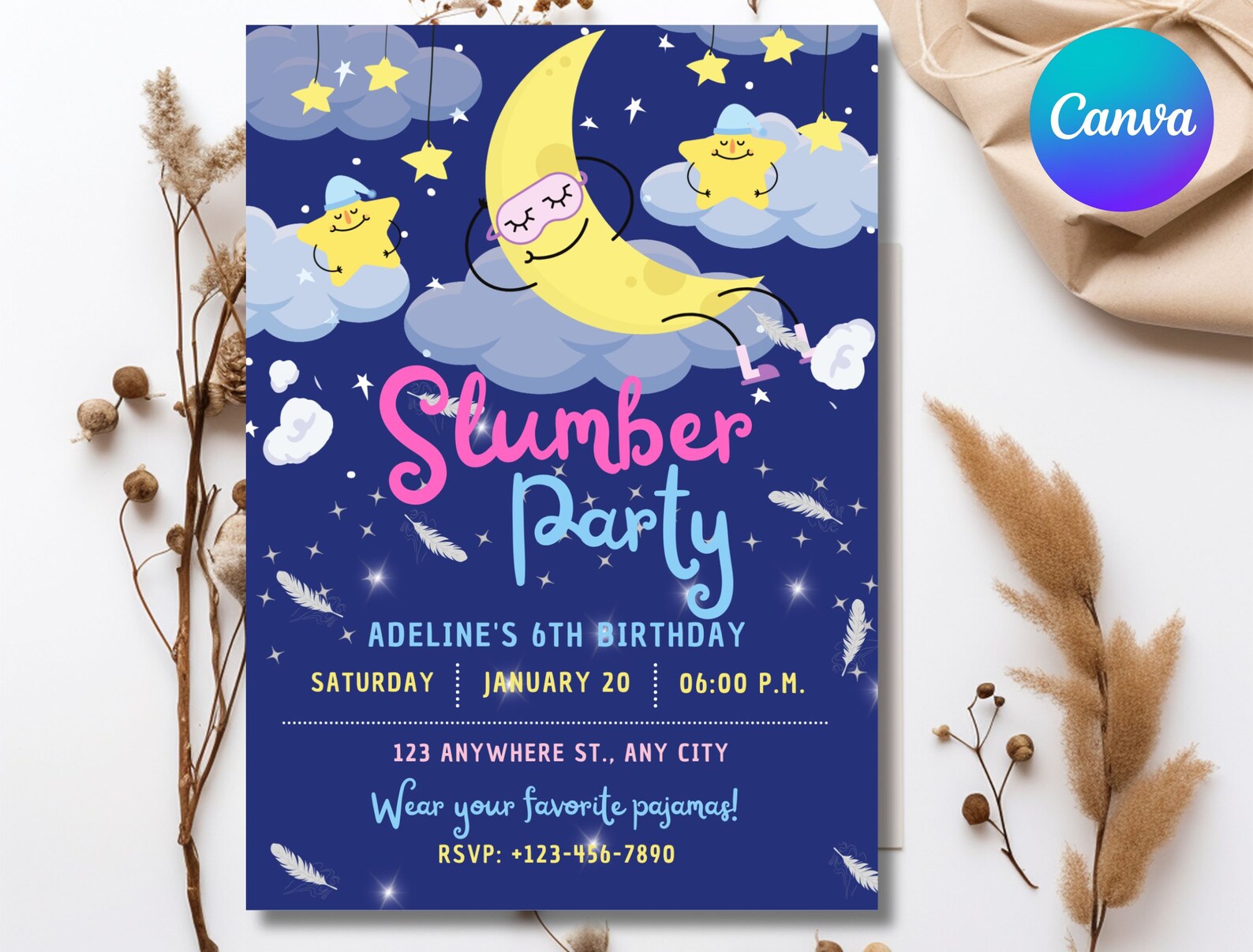 Sleepover Birthday Minimalist Invitation Set Slumber Party Invite Girl ...