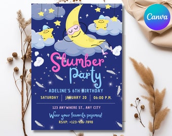 Sleepover Birthday Minimalist Invitation Set Slumber Party Invite Girl ...