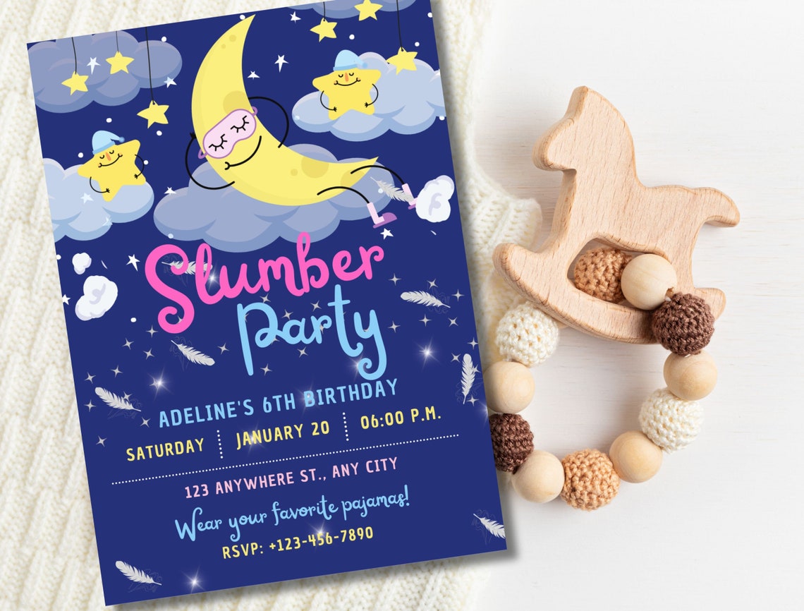 Sleepover Birthday Minimalist Invitation Set Slumber Party Invite Girl ...