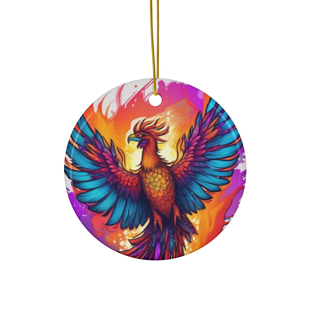 Vibrant Phoenix Ceramic Ornament, Colorful Christmas Decor, Unique Gift ...