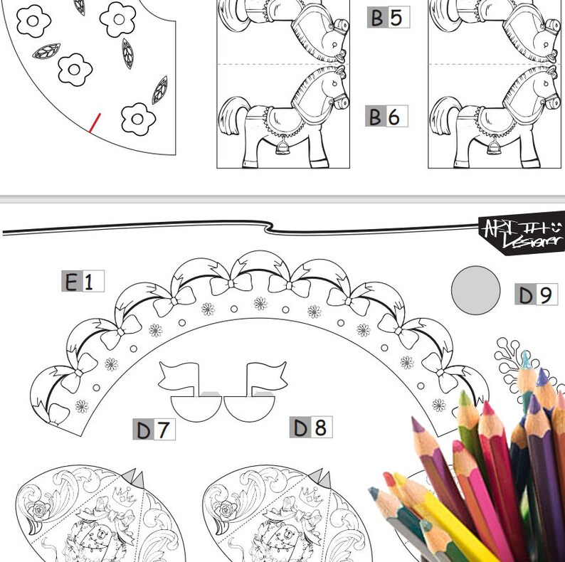 Printable Paper Toy Carousel Paper Craft Kit Coloring Pages Printable ...