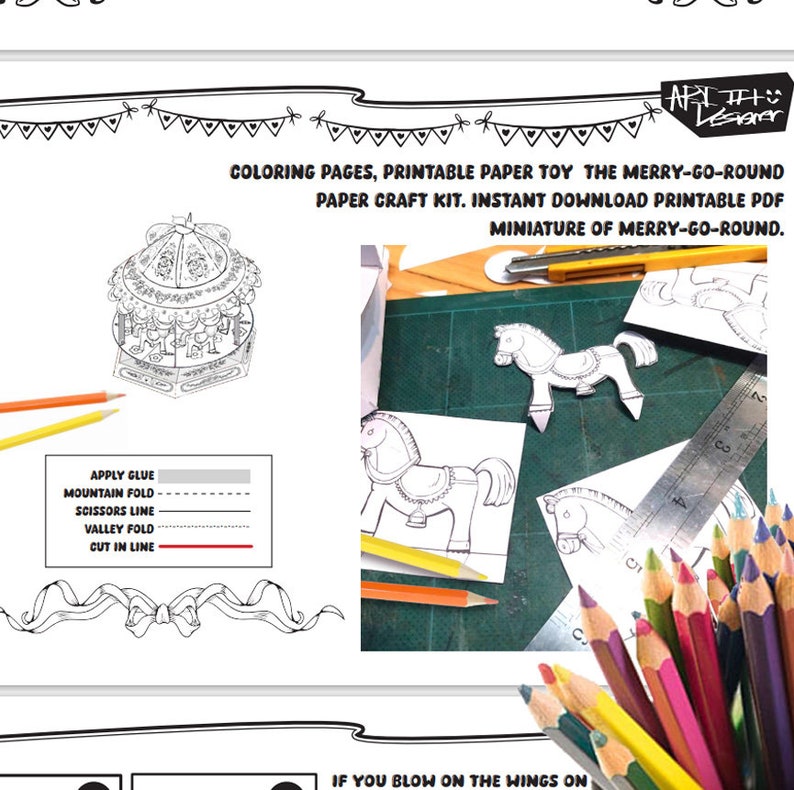 Printable Paper Toy Carousel Paper Craft Kit Coloring Pages Printable ...
