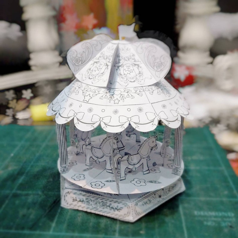 Printable Paper Toy Carousel Paper Craft Kit Coloring Pages Printable ...