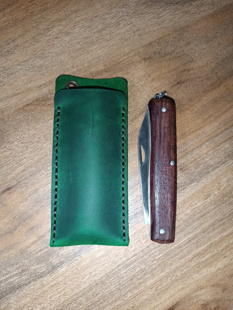 Swiss Army Pocket Knife Sheath.leather Pocket Knife Case. Green Knife ...