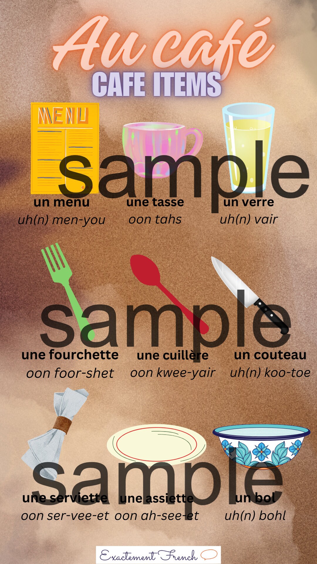 French Vocabulary Wallpapers for Travelers and Students- Café - Etsy