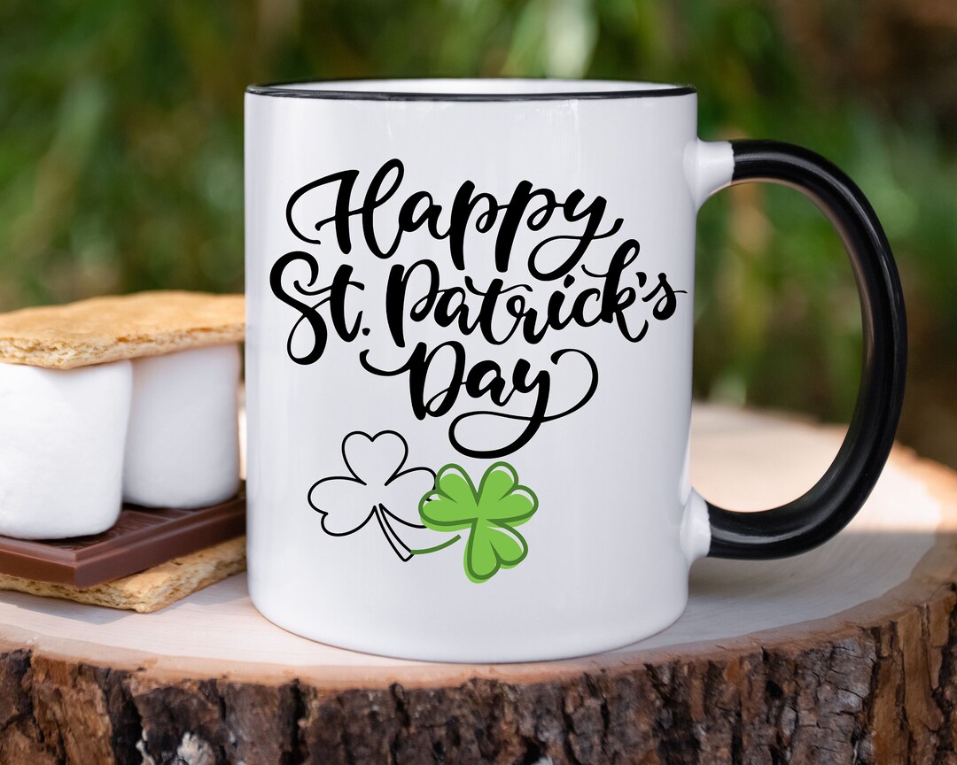 Happy St Patrick's Day Cursive Mug Irish Shamrock Clover Floral Ceramic ...
