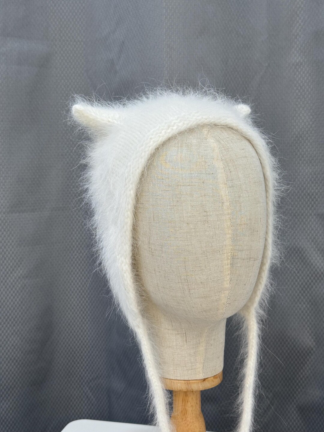 Handmade Angora Knit Bonnet Hat With Sequins, Winter Warm Beanie With ...