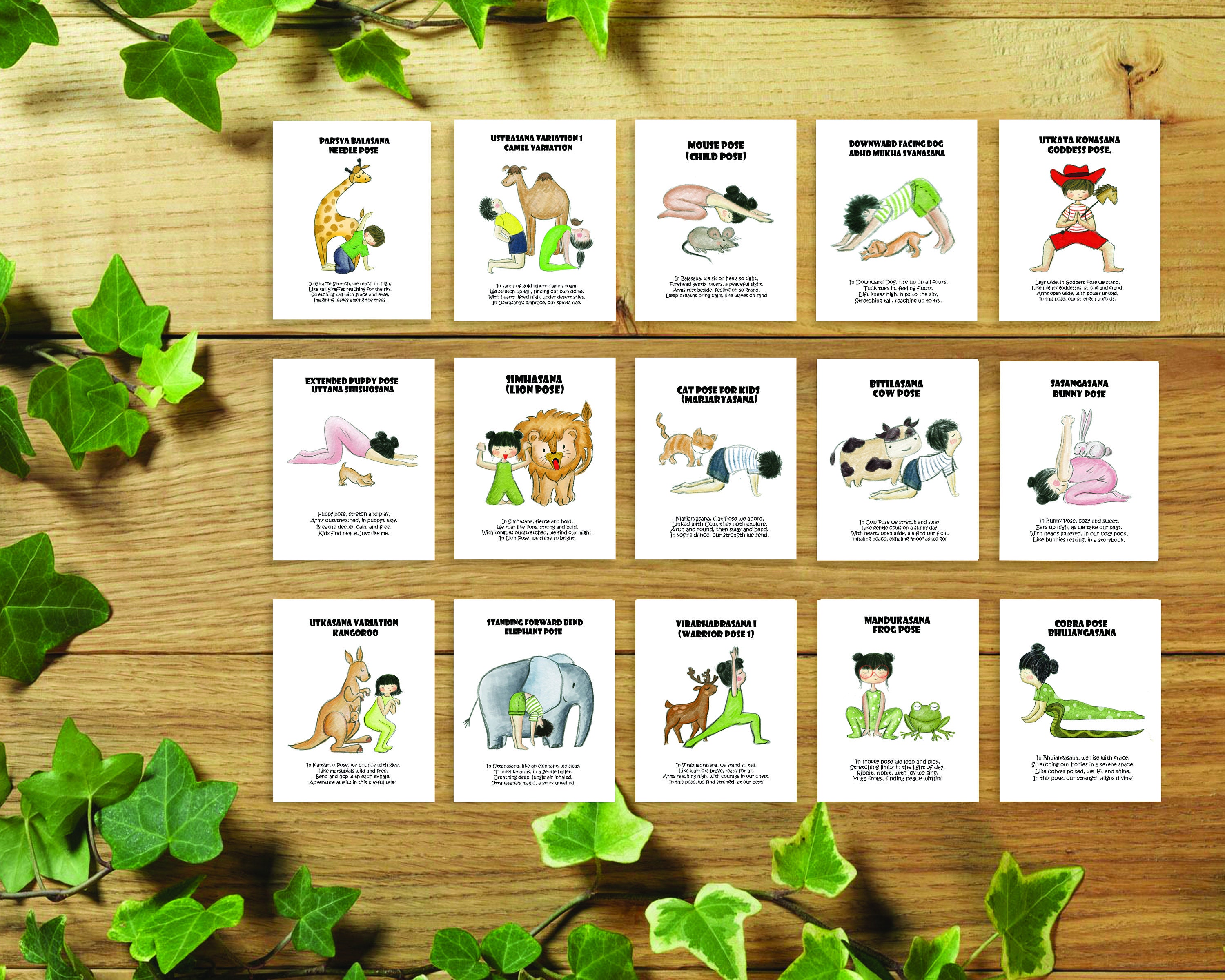 15 Animal Kids Yoga Cards, Children Pose, Flash Cards, Montessori ...