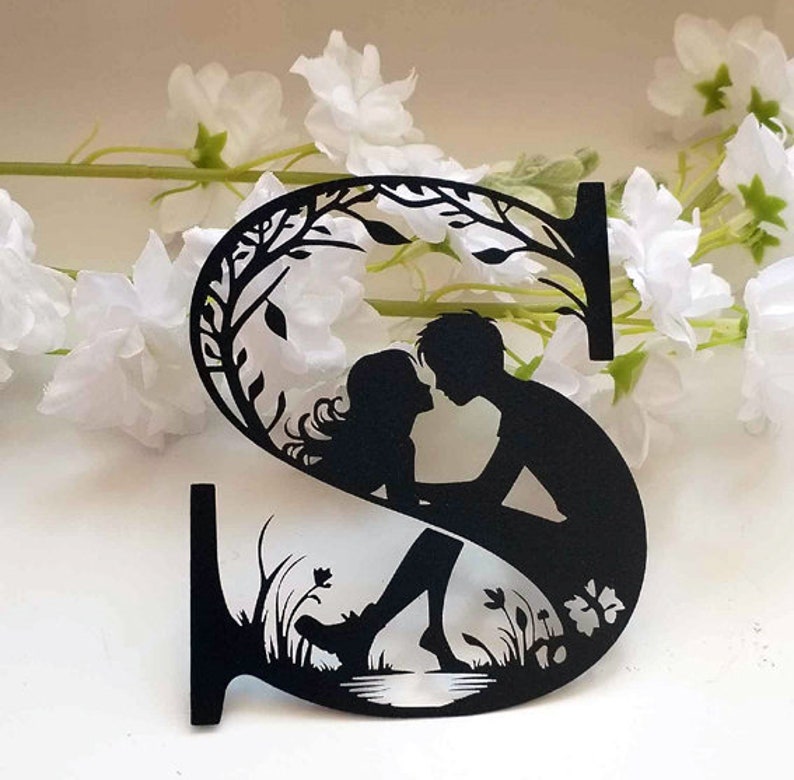 Monogram Miniature Letters - Letter S With Loving Couples SVG, Monogram ...