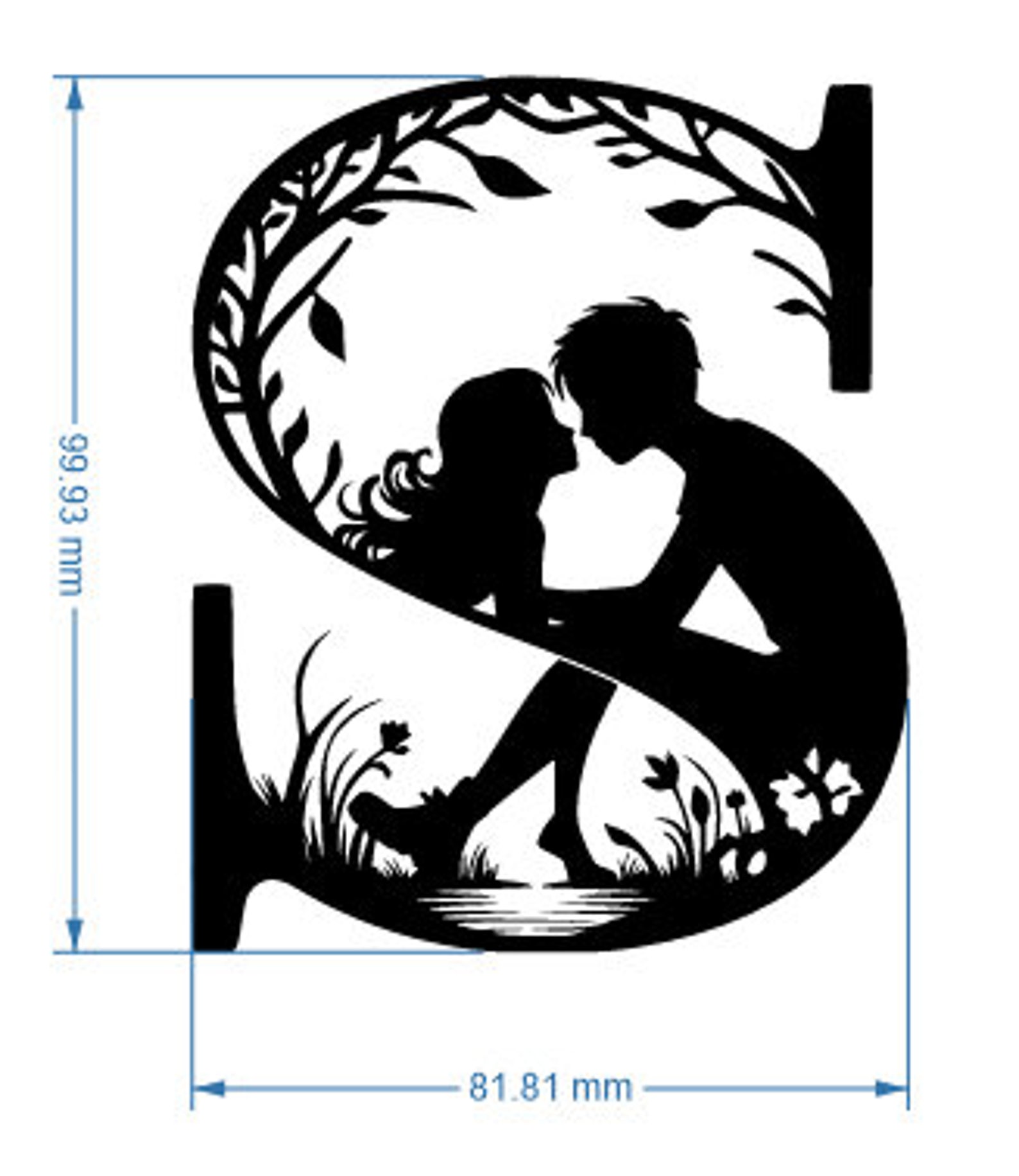 Monogram Miniature Letters - Letter S With Loving Couples SVG, Monogram ...