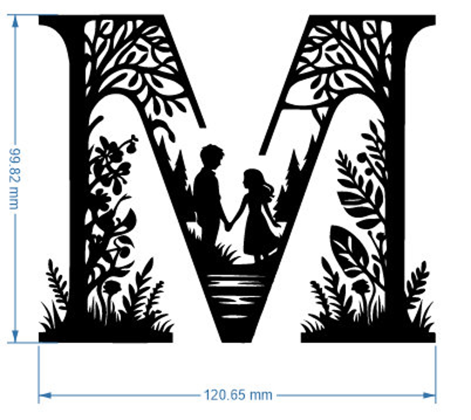 Monogram Miniature Letters - Letter M With Loving Couples SVG, Monogram ...