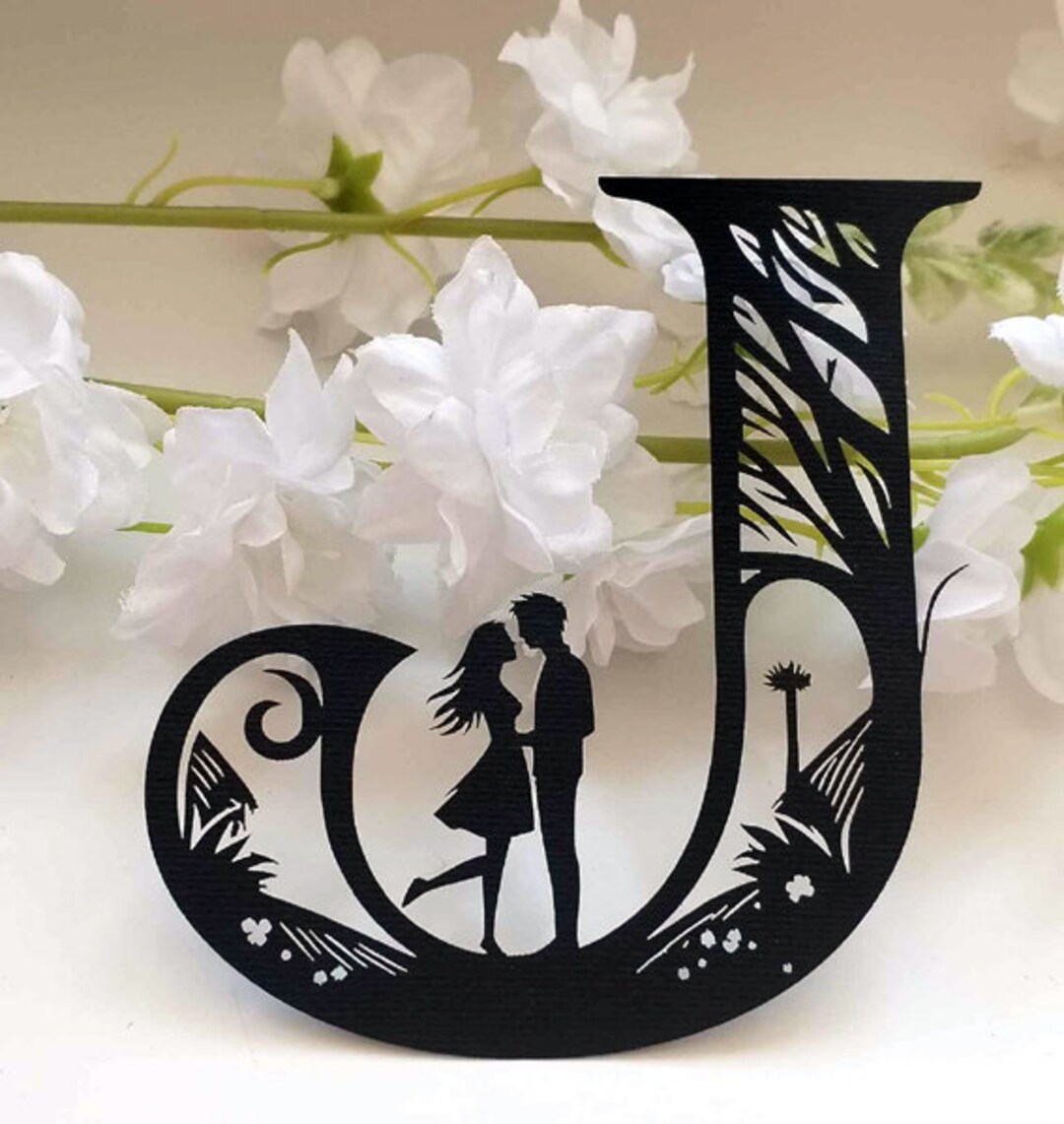 Monogram Miniature Letters - Letter J With Loving Couples SVG, Monogram ...