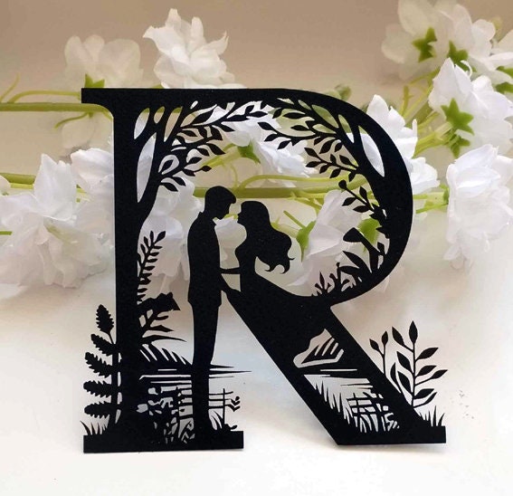 Monogram Miniature Letters - Letter R With Loving Couples SVG, Monogram ...