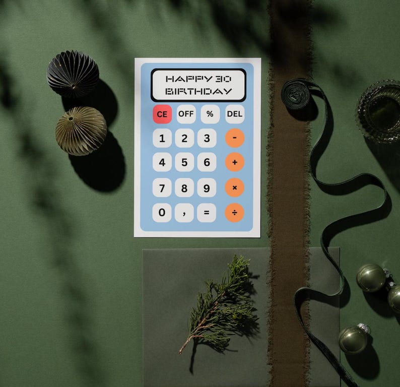 Calculator Inspired Birthday Card, Math Enthusiast Gift, Numerical ...