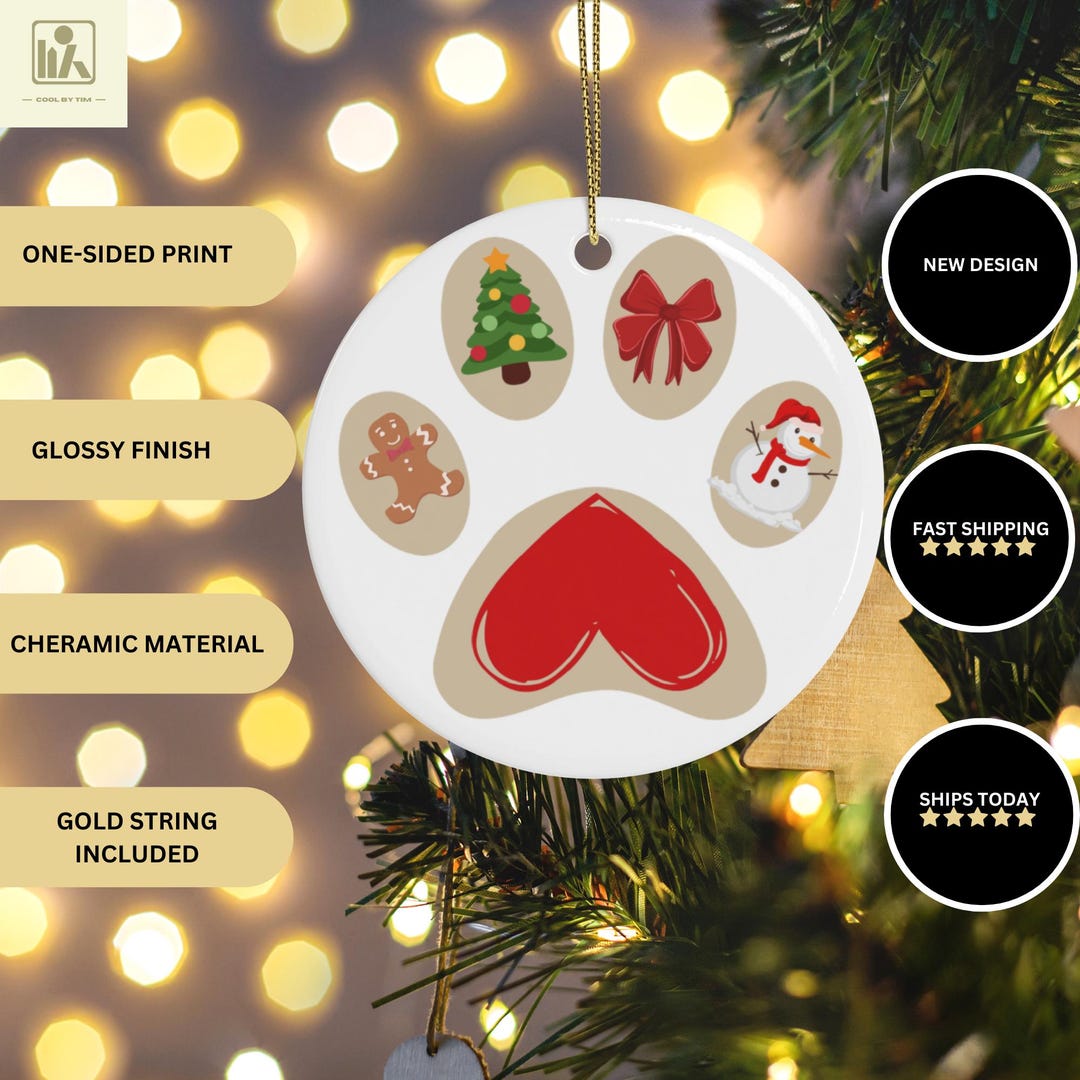 Dog Paw Print Christmas Ornament, Pet Lover Gift, Dog Owner Keepsake ...