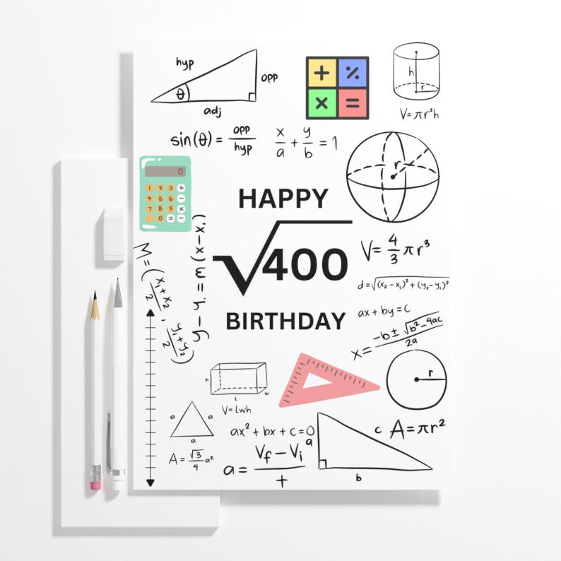 Choose Any Age - Square Root Birthday Card for Him Her 7th 8th 10th ...