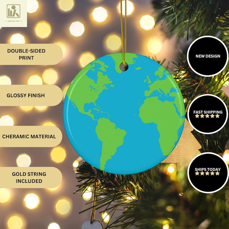 World Map Christmas Ornament, Travel Themed Holiday Decor, Globe Bauble ...