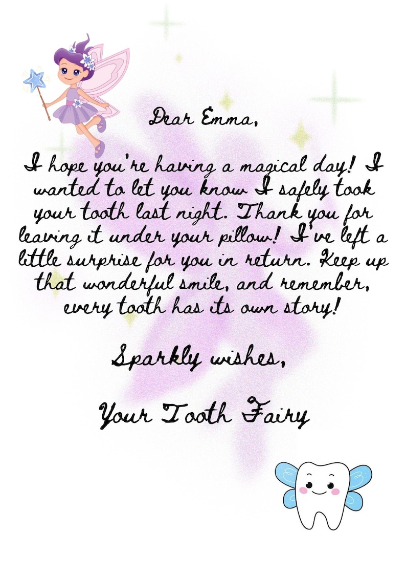 Personalized Tooth Fairy Letter for Kids | Custom Printable Keepsake ...