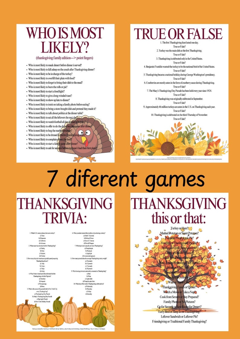 Thanksgiving Printable Games | Thanksgiving Games Bundle | Thanksgiving ...