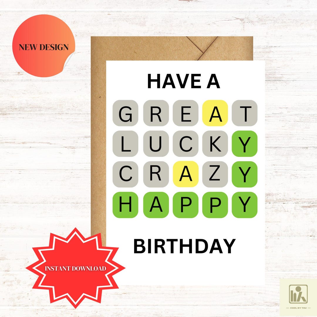 Funny Wordle-inspired "happy Birthday" Card - Printable Birthday Card ...
