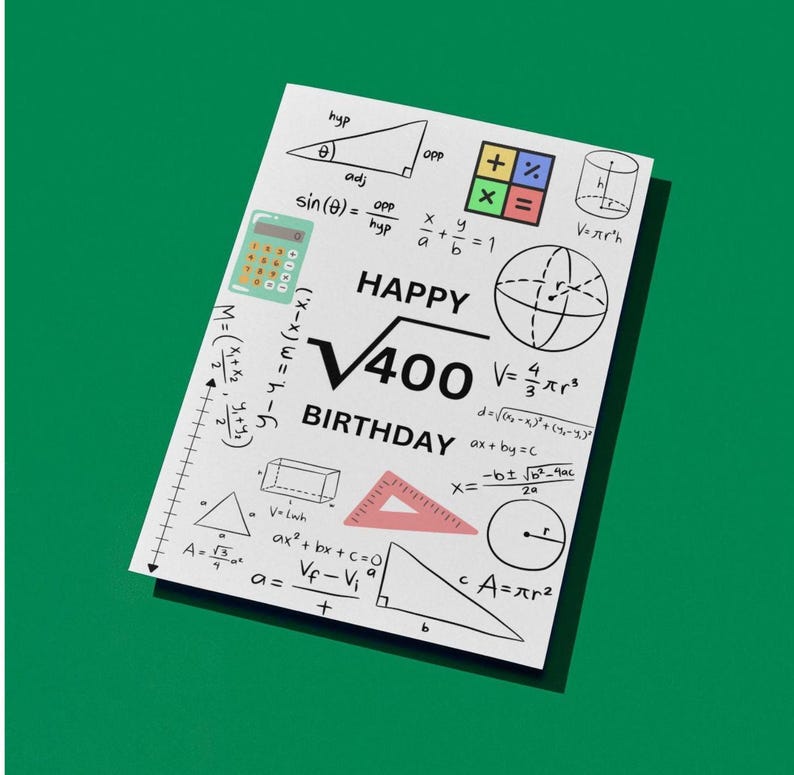 Choose Any Age - Square Root Birthday Card for Him Her 7th 8th 10th ...