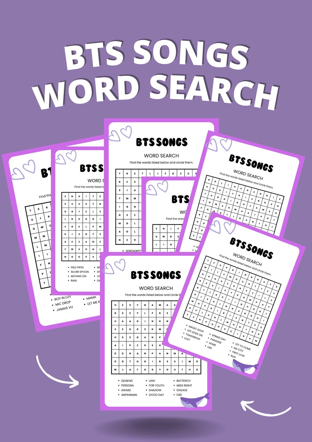BTS Songs Word Search, BTS Printable, KPOP Printable, Instant Download ...