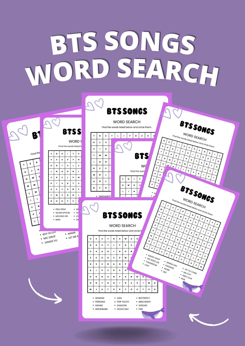BTS Songs Word Search, BTS Printable, KPOP Printable, Instant Download ...