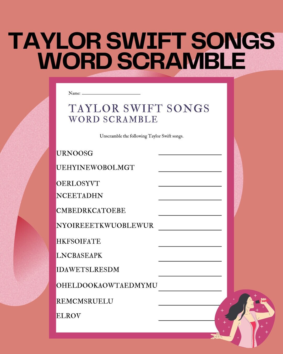 Taylor Swift Songs, Word Scramble, Party Games, Taylor Swift, Swiftie ...