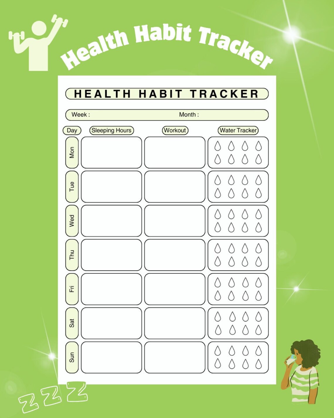 Health Habit Tracker, Health Habit Tracker Printable, Health, Habits ...