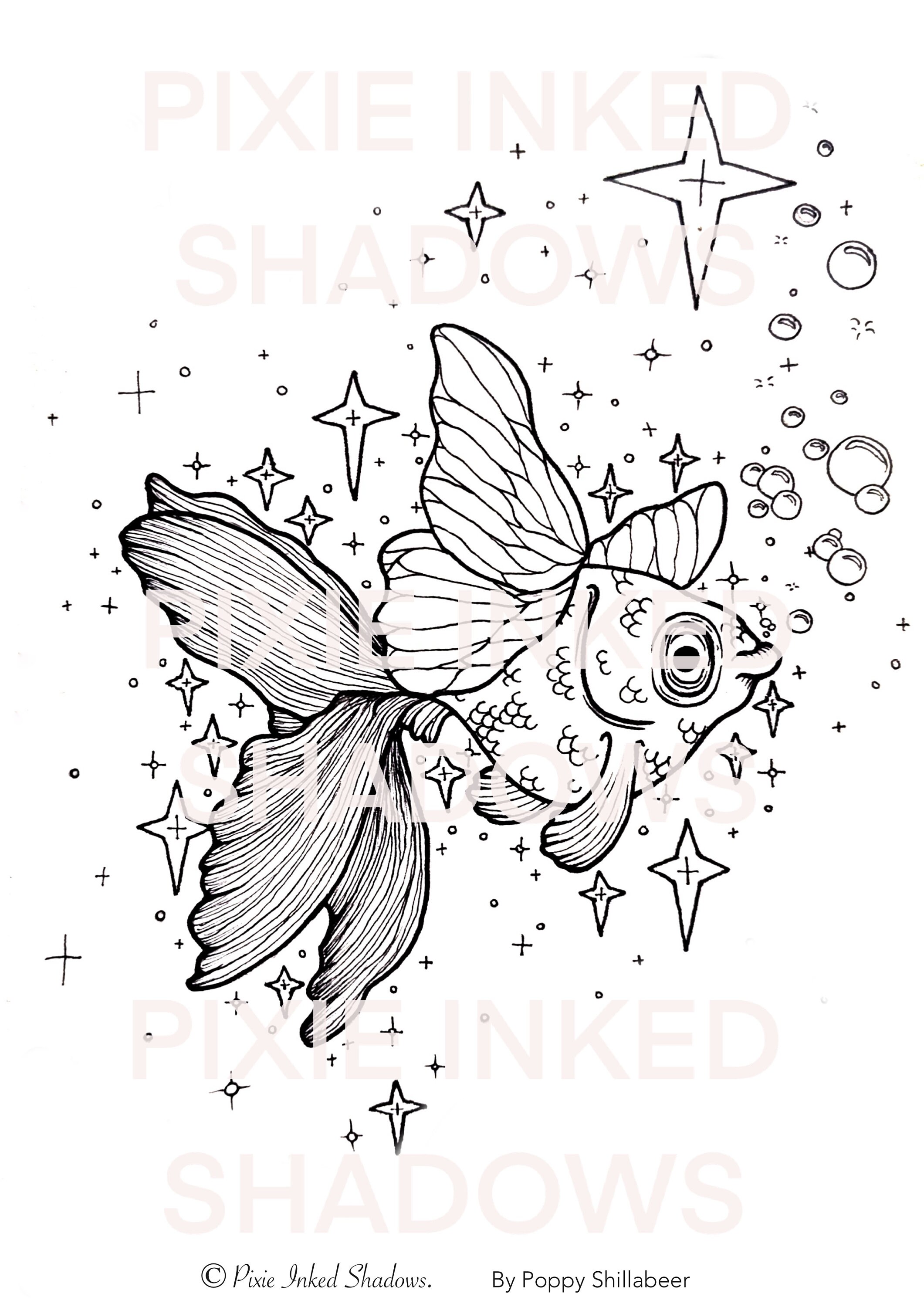 Whimsical 4-pack Winged Goldfish Stars and Underwater Colouring ...