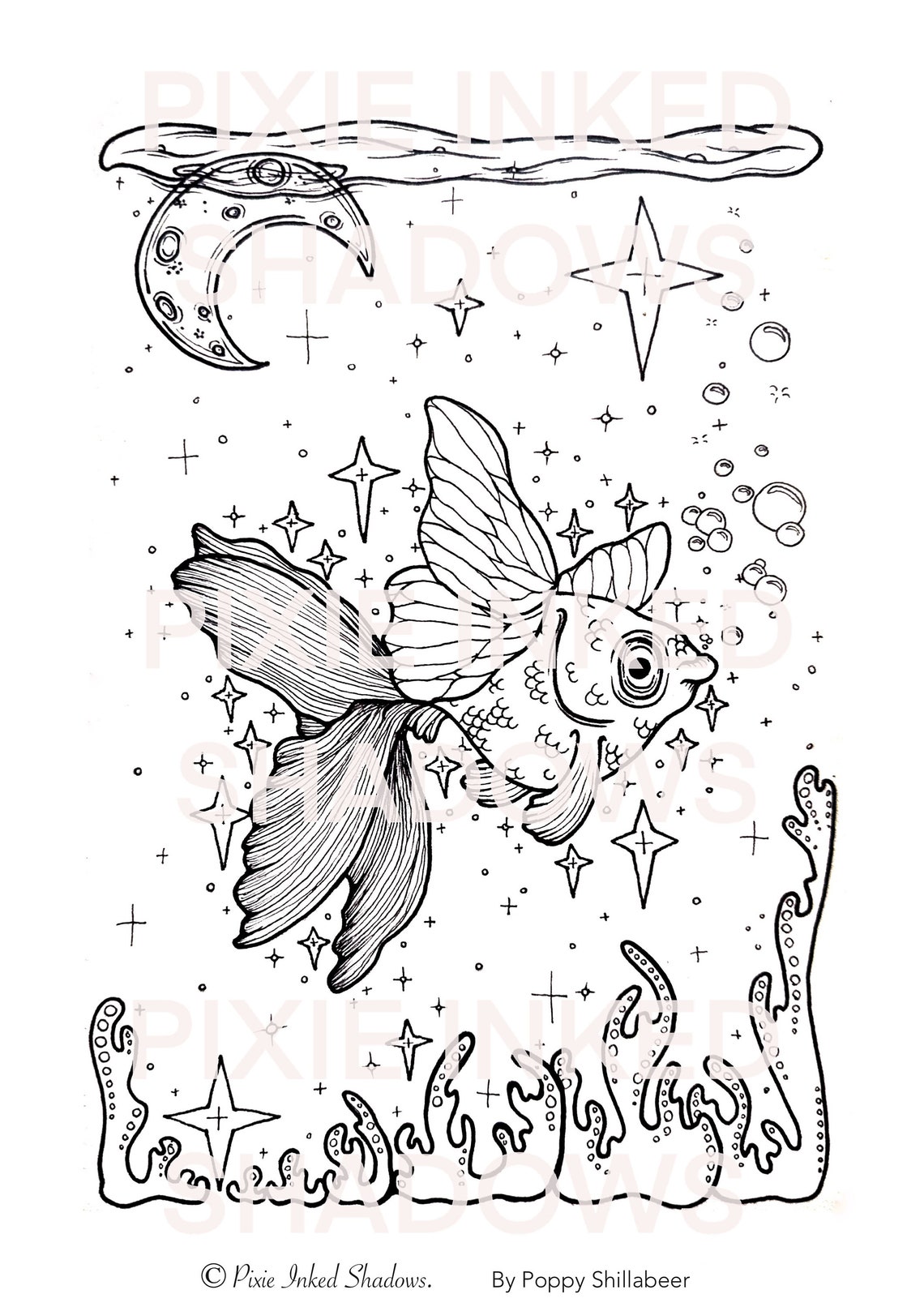Whimsical 4-pack Winged Goldfish Stars and Underwater Colouring ...