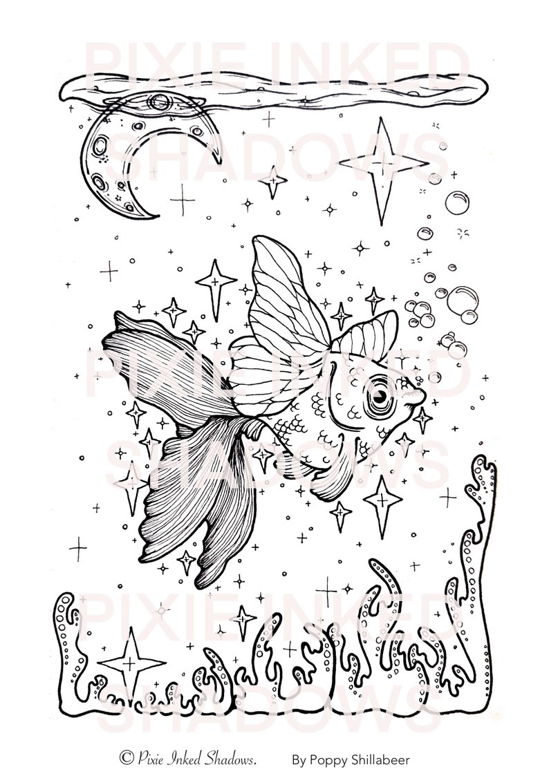 Whimsical 4-pack Winged Goldfish Stars and Underwater Colouring ...