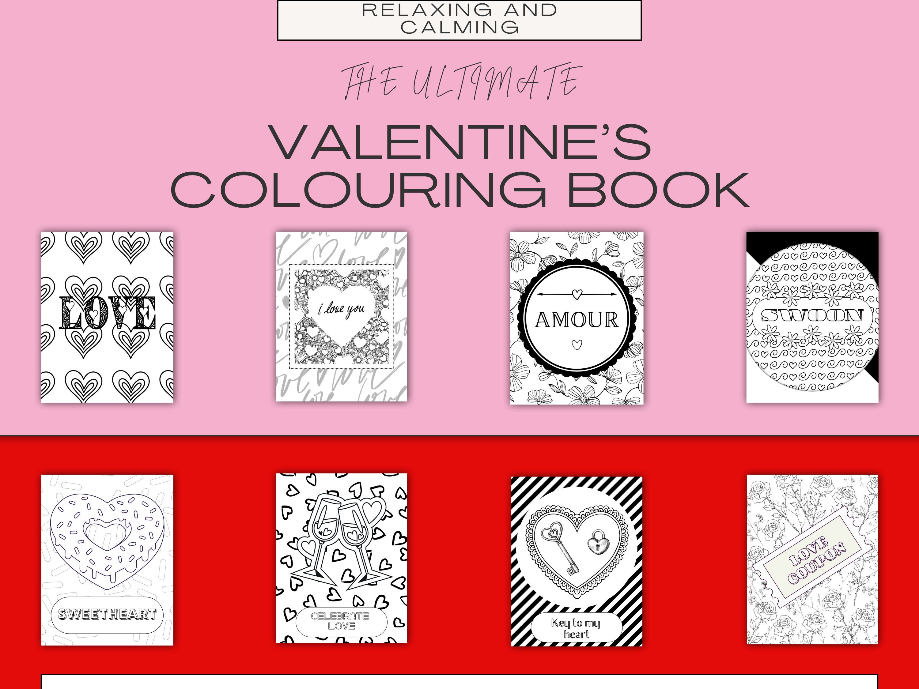 Valentine's Coloring Pages Adult Coloring Book 30 Digital Coloring ...