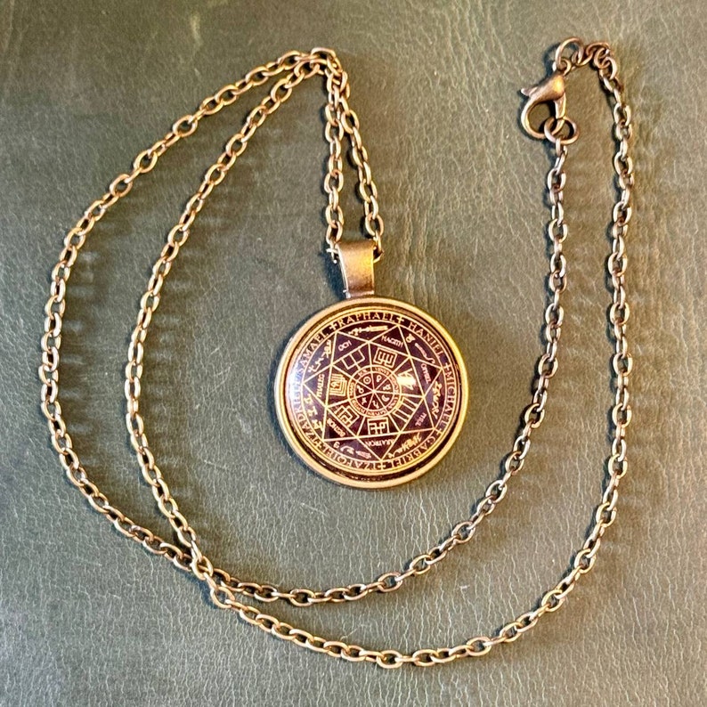 Seal of the 7 Archangels Amulet, Round Pendant Necklace With Chain ...