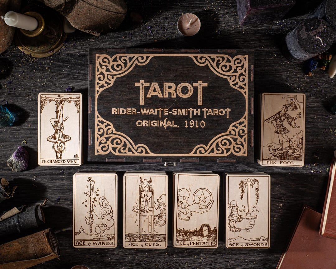 Wooden Tarot Cards Rider-waite-smith, Wooden Tarot Deck in Box ...
