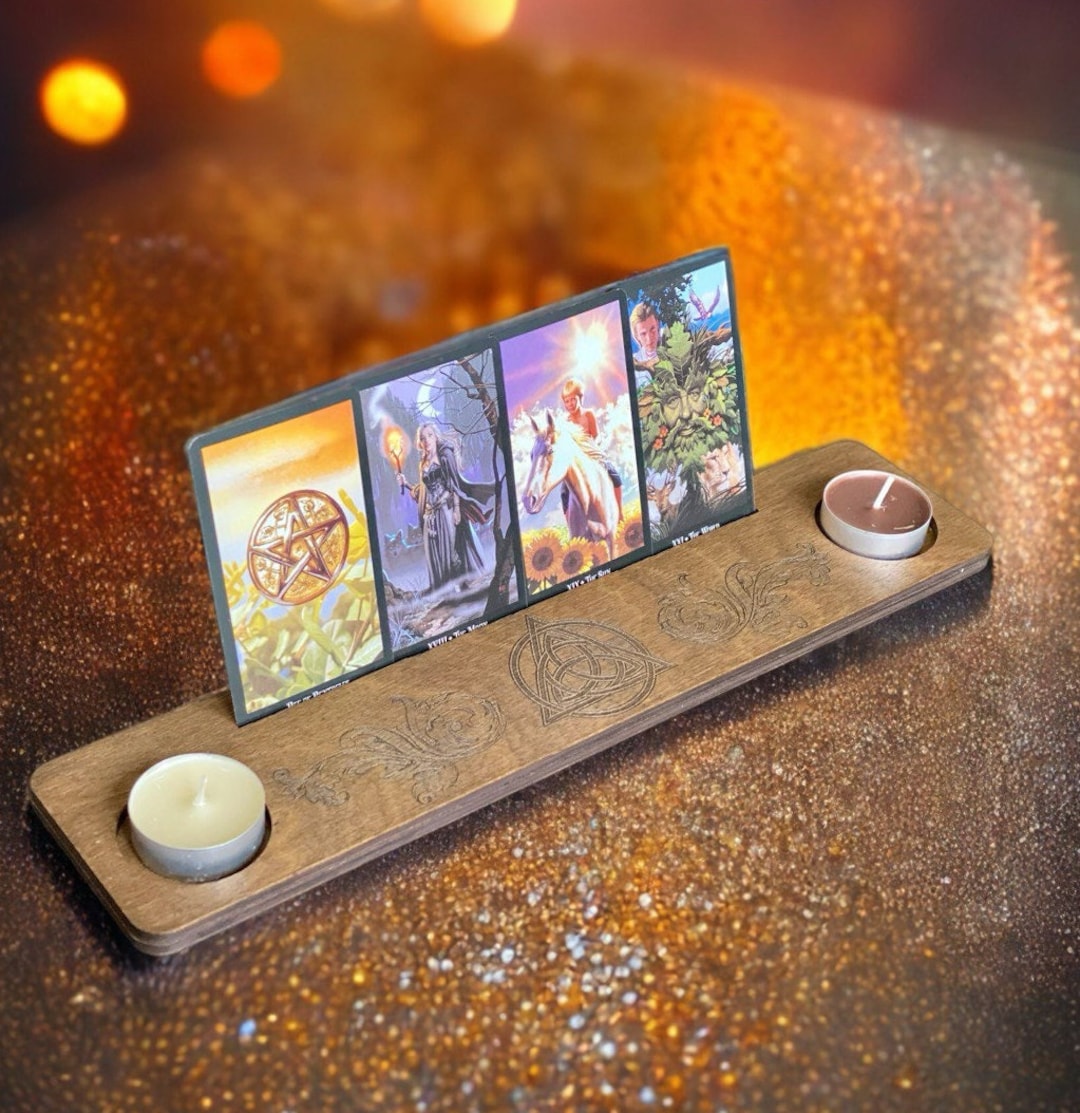 Tarot Card Holders With Candle Stand, Wooden Stand for Tarot Cards ...