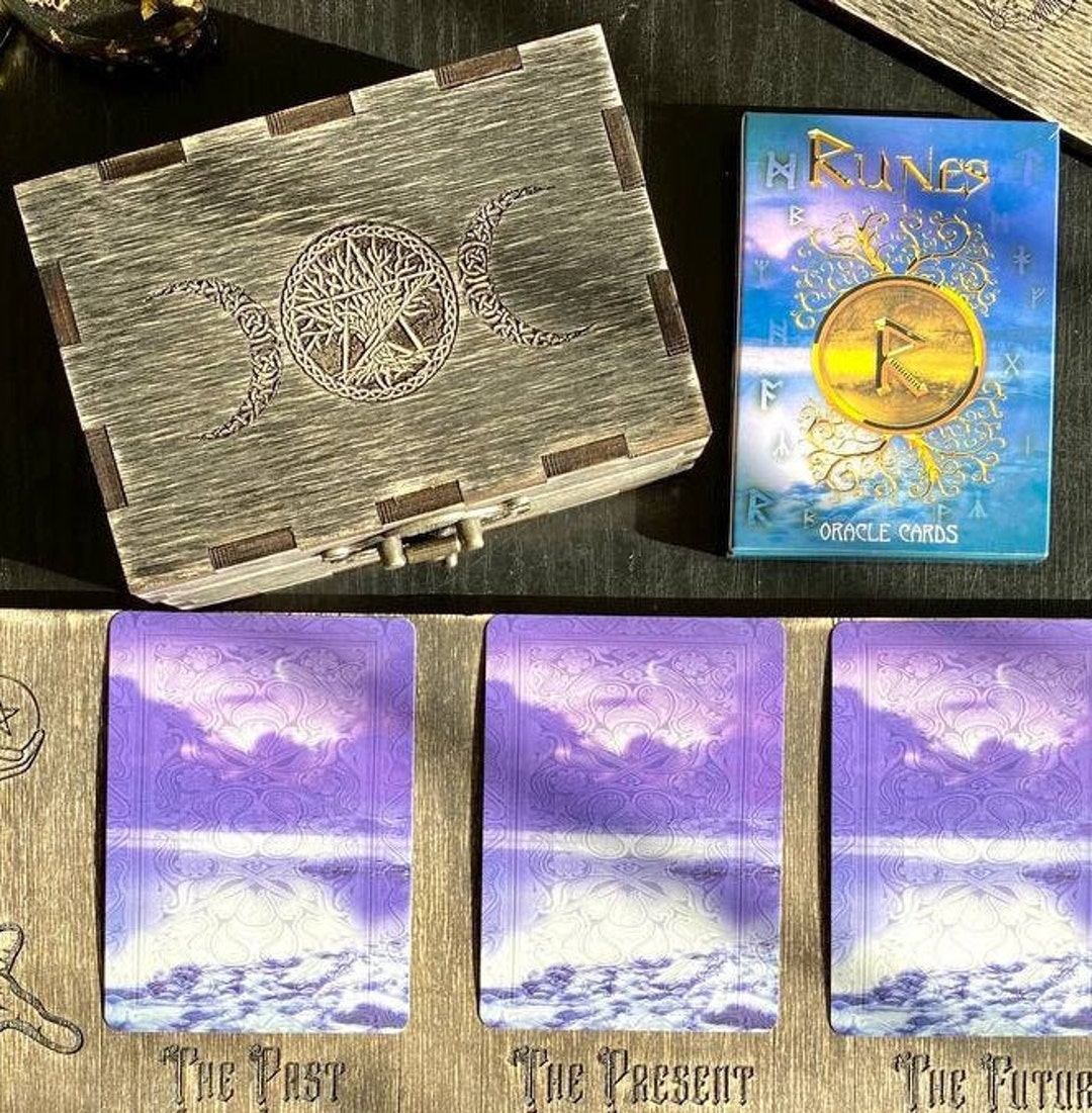 Wooden Runes Oracle Box: Personalized Divination Set With Spread Board ...