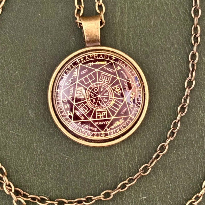 Seal of the 7 Archangels Amulet, Round Pendant Necklace With Chain ...