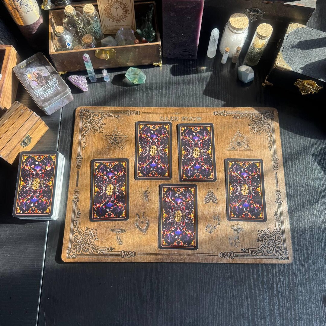 Wooden Tarot Card Layout Board, Layout "cash Flow", Personalized ...