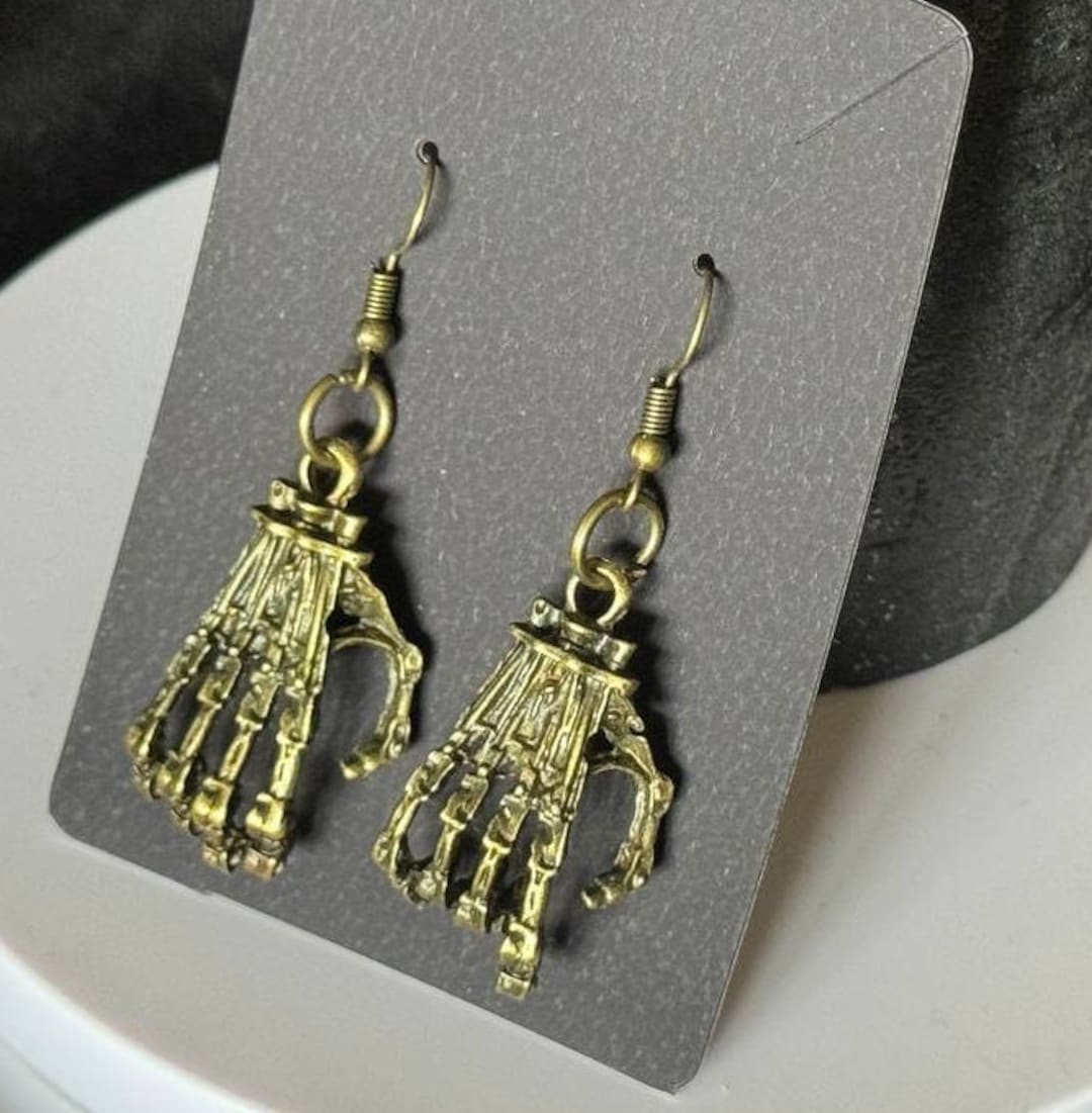 Antique Armor Skeleton Hand Earrings, Halloween Jewelry, Gothic Jewelry ...