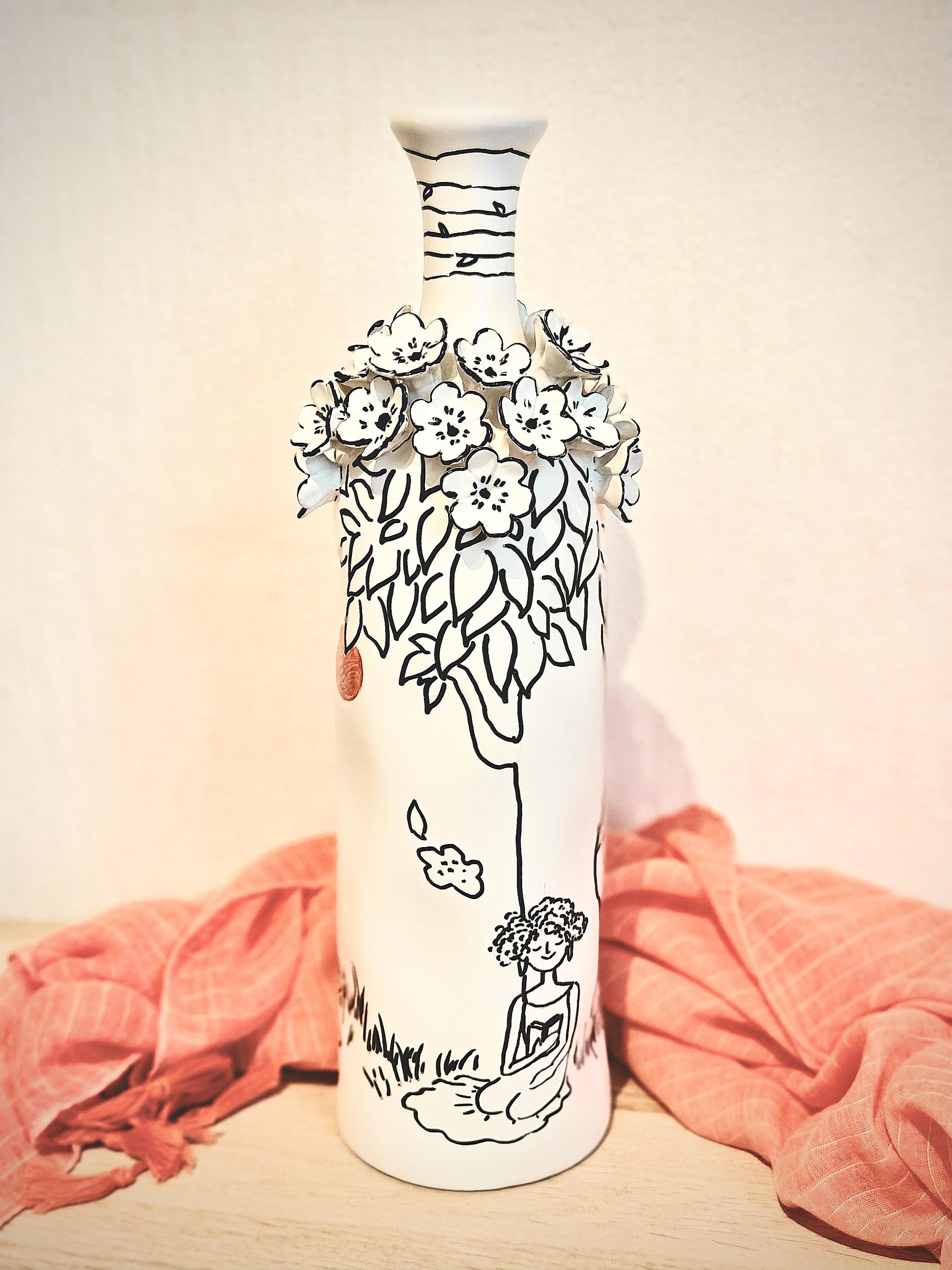 Whimsical Art Bottle Vase– Hand-painted Ceramic, Fantasy Home Accent - Etsy