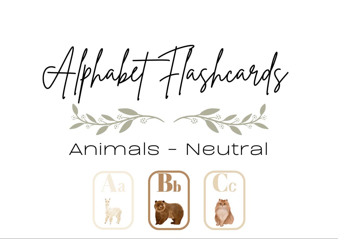 Alphabet Flashcards - Animals - Neutral - Etsy