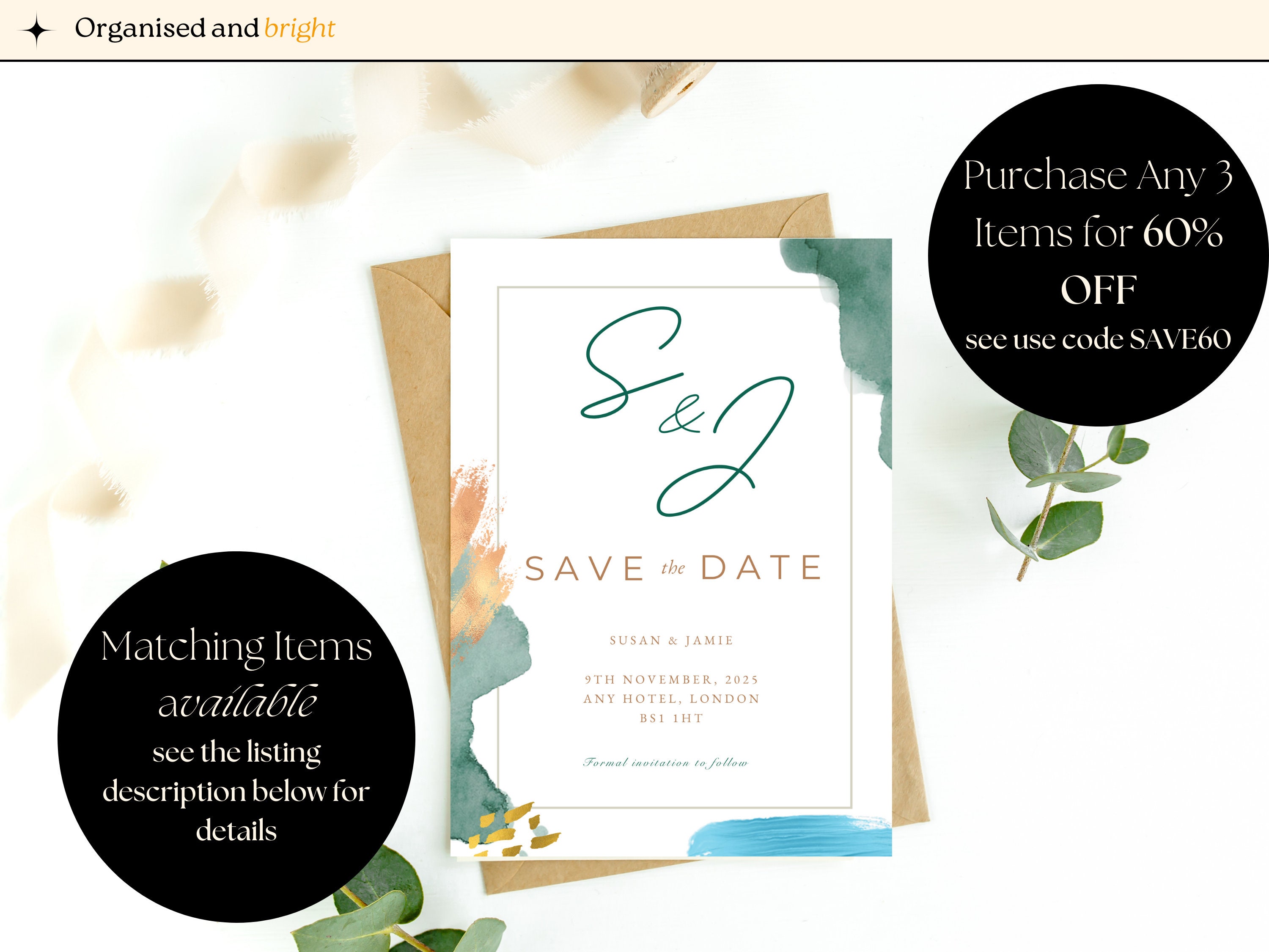 Watercolour Menu Template, Aqua Menu, Gold Menu, Garden Party Bridal ...